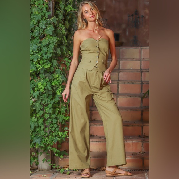 Dresses | 855 Tube Vest And High Waisted Pant Set In Light Olive | Poshmark